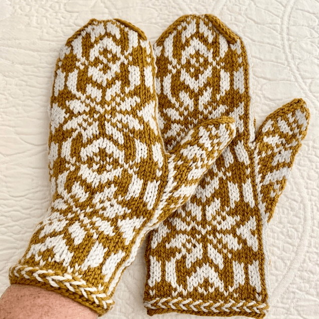 Silver and Gold Mitten in Stranded Colorwork – New England's Narrow Road